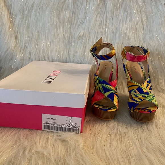 JustFab | Shoes | New Beautiful Marcy Floral Wedge Heels Justfab New ...